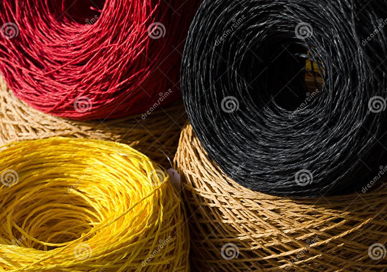 Rolls of Colored Raffia Close-up. Skeins of Multi-colored Raffia Stock ...