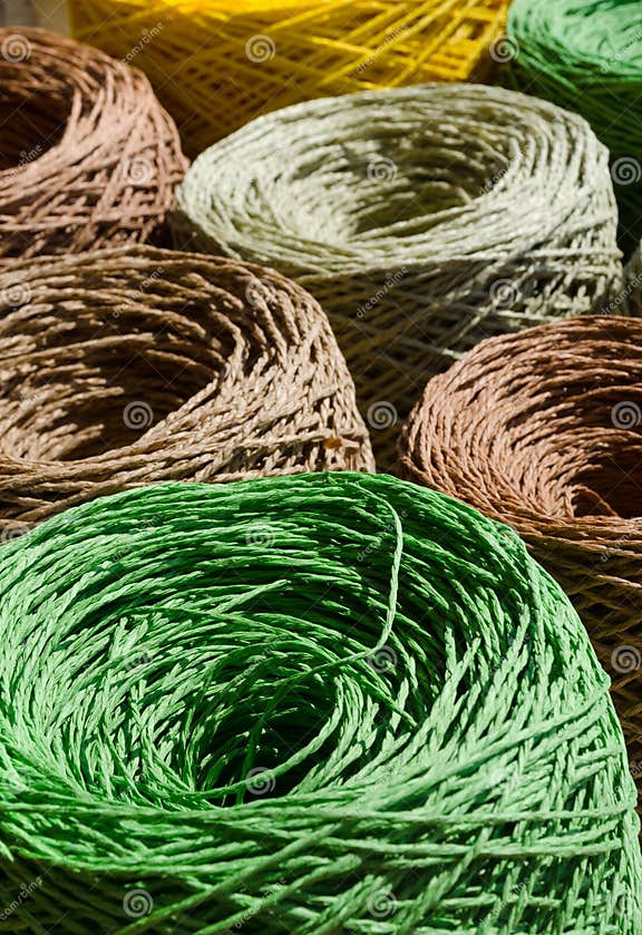 Rolls of Colored Raffia Close-up. Skeins of Multi-colored Raffia Stock ...