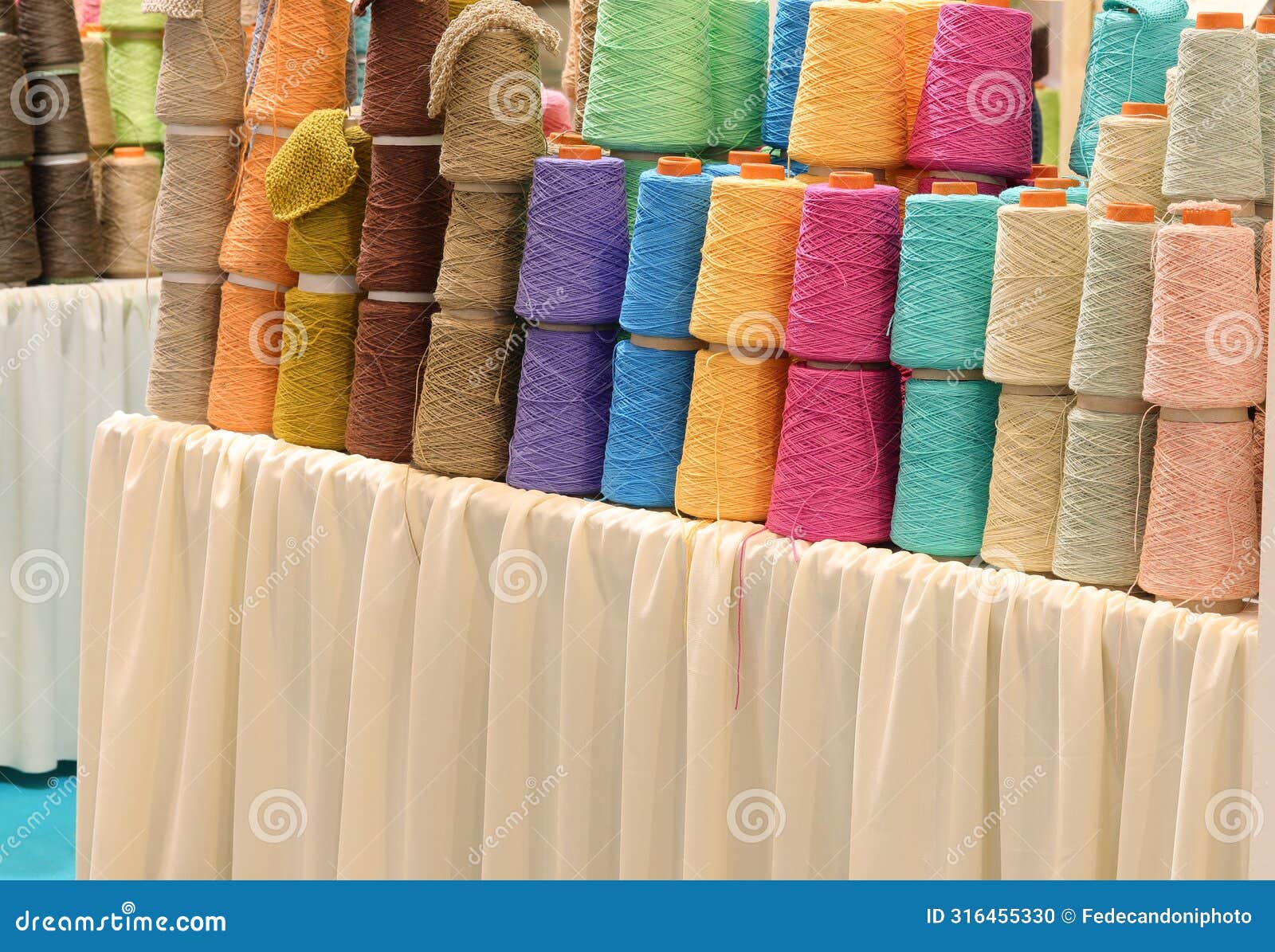 Rolls of Colored Wool Cotton Thread during Sale in a Haberdashery ...