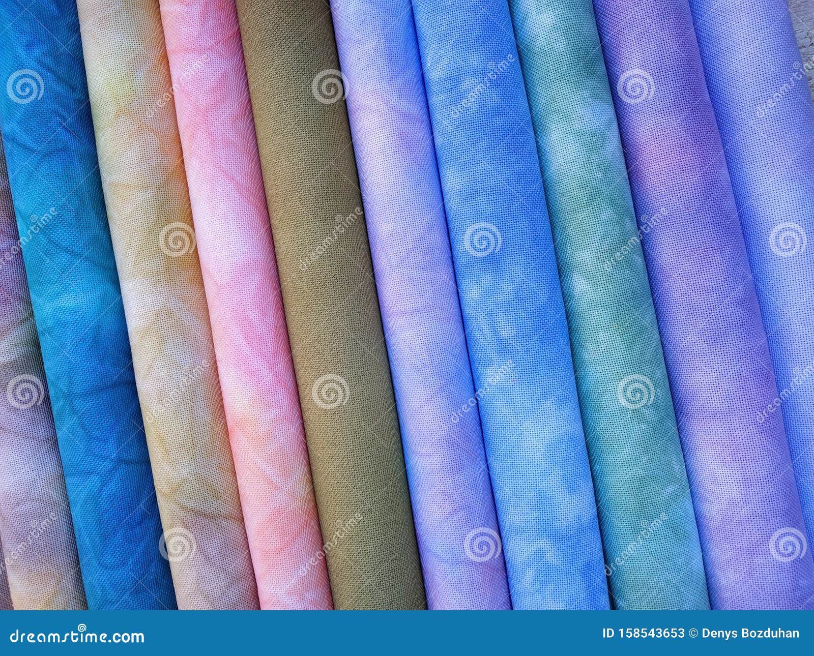 Rolls of Colorful Fabrics. Dyed Fabric for Sewing Stock Image - Image ...