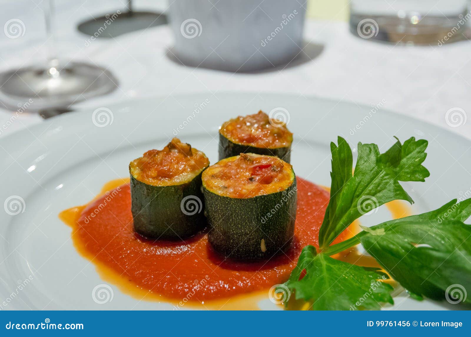Rolls of Courgettes Stuffed Whit Meat and Tomato Stock Photo - Image of ...