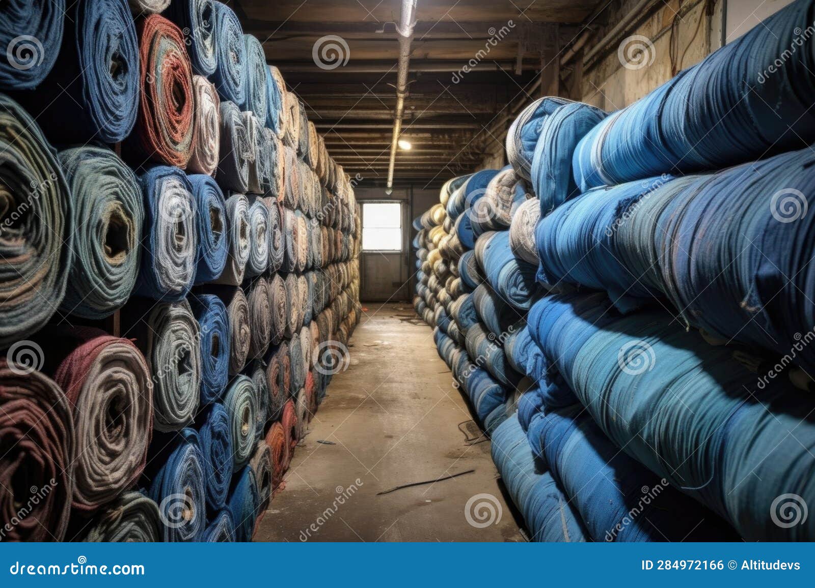 Rolls of Denim Fabric in a Textile Warehouse Stock Photo - Image of ...