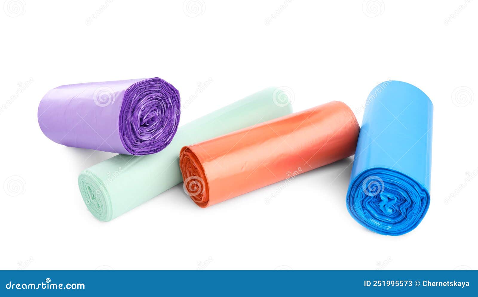 Rolls of Different Color Garbage Bags Isolated on White Stock Image ...