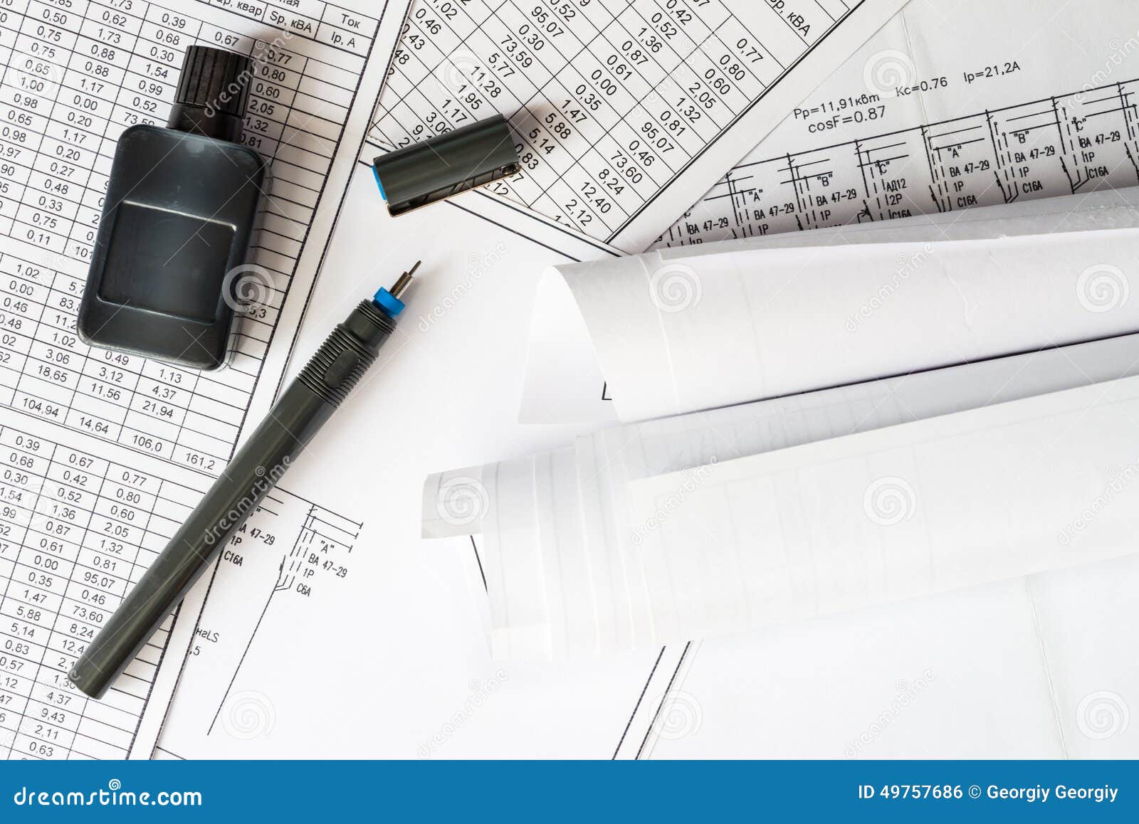Rolls of Drawings with Pen for Draw and Ink Stock Photo - Image of ...