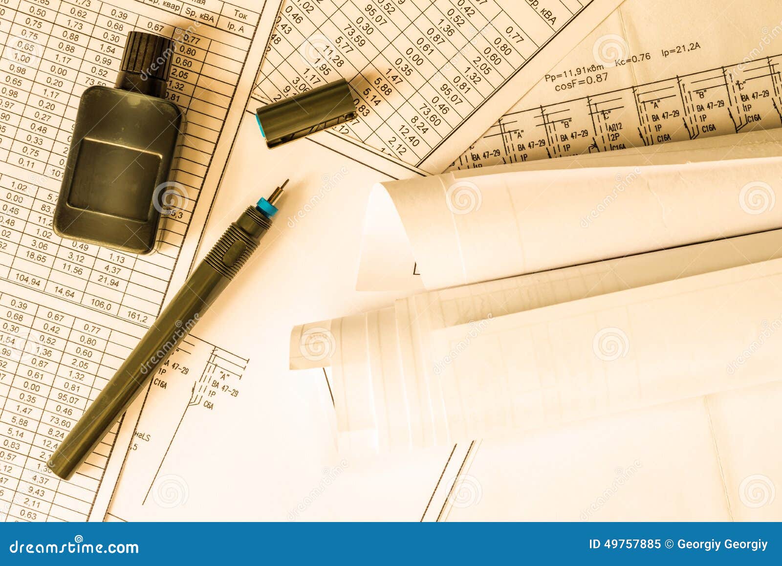 Rolls of Drawings with Pen for Draw and Ink Stock Image - Image of ...
