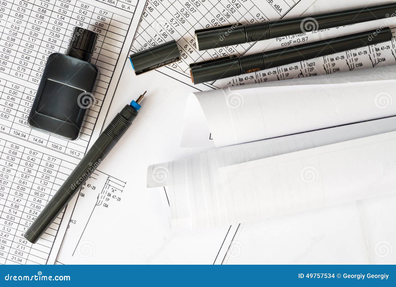 Rolls of Drawings with Pens for Draw Stock Photo - Image of drawings ...
