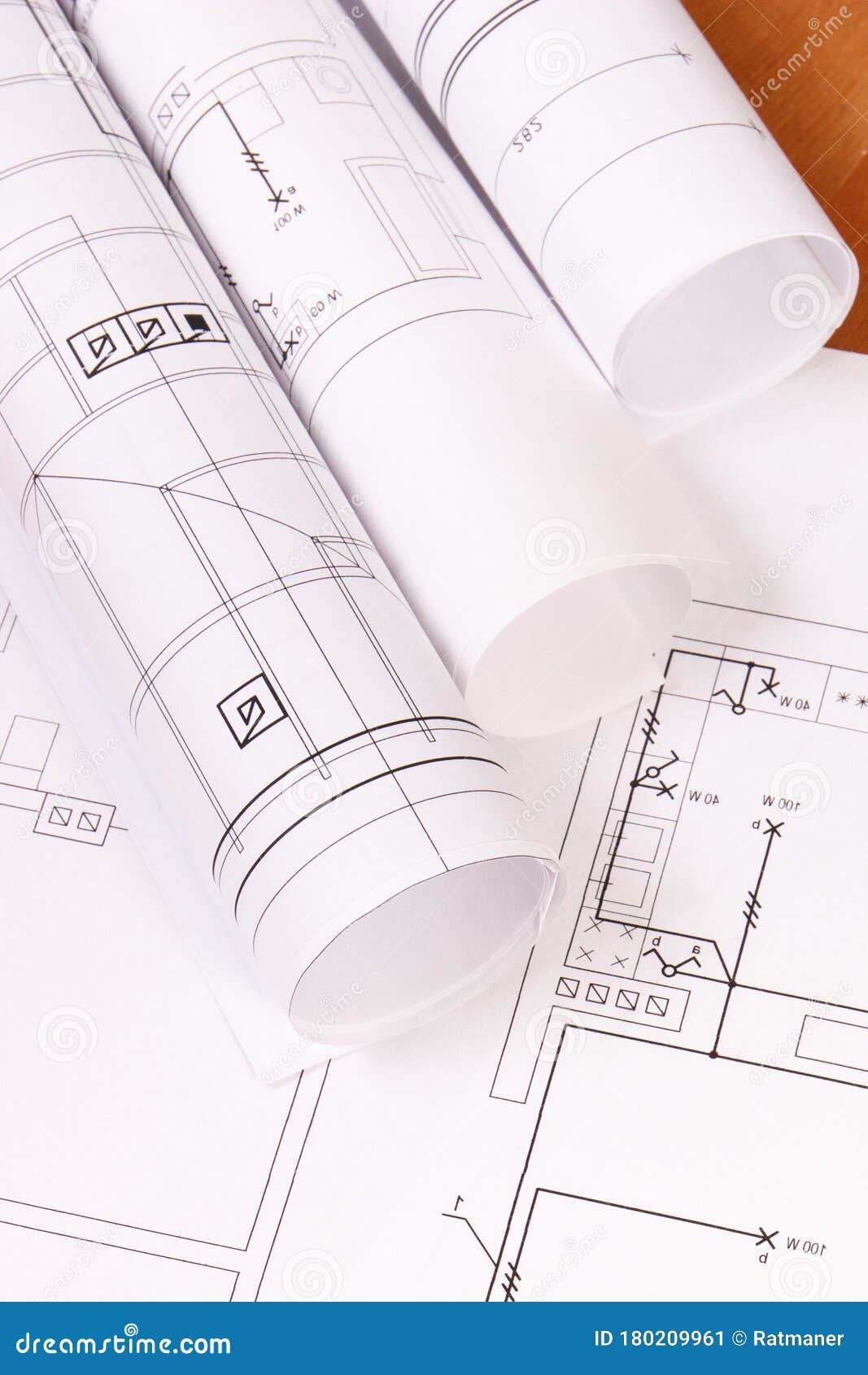 Rolls of Electrical Blueprints for Engineer Jobs Stock Image - Image of ...