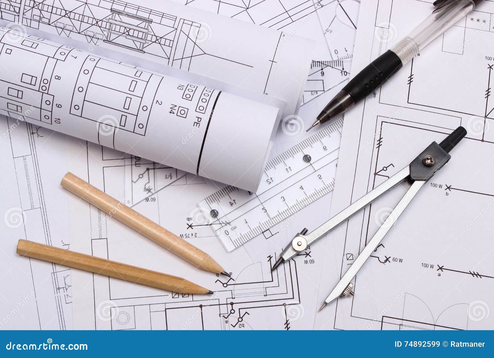 Rolls Of Electrical Diagrams, Calculator And Mathematical Calculations ...