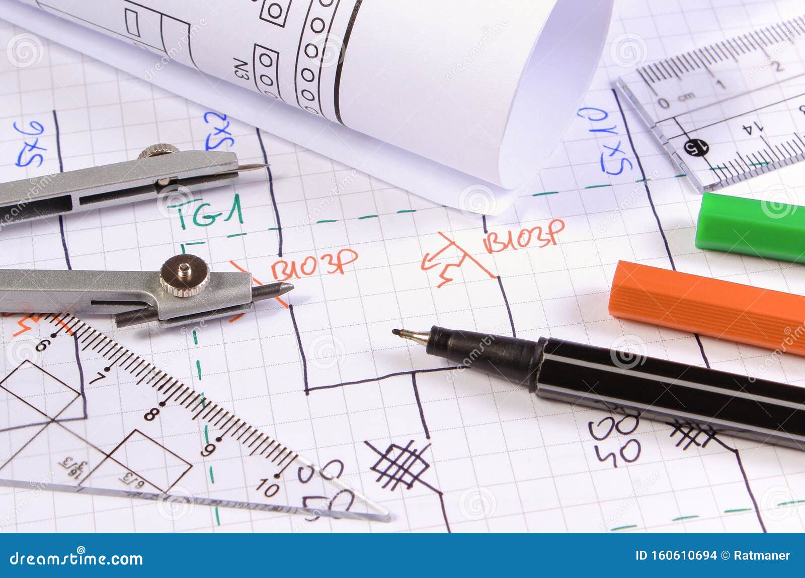 Rolls Of Electrical Diagrams, Calculator And Mathematical Calculations ...