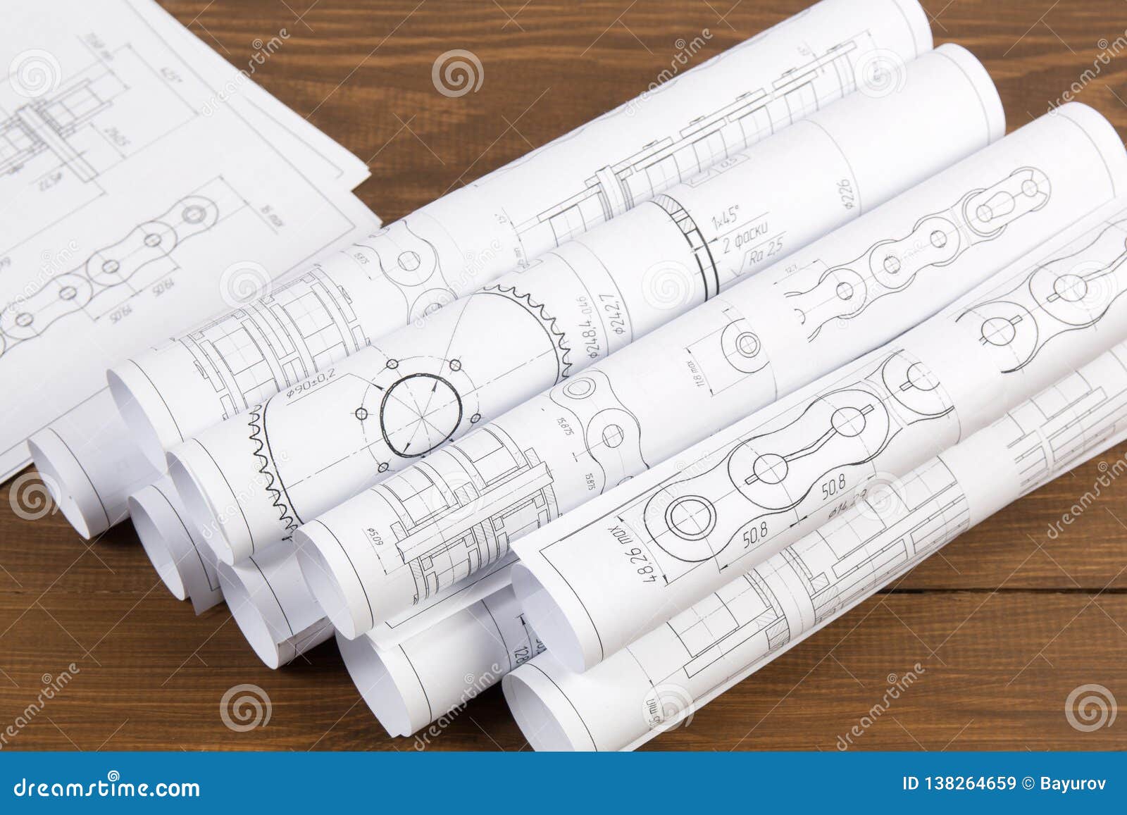 Engineer Drawings on the Table Stock Image - Image of cylinder, steel ...