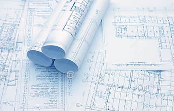Rolls of Engineering Drawings Stock Image - Image of document, plan ...