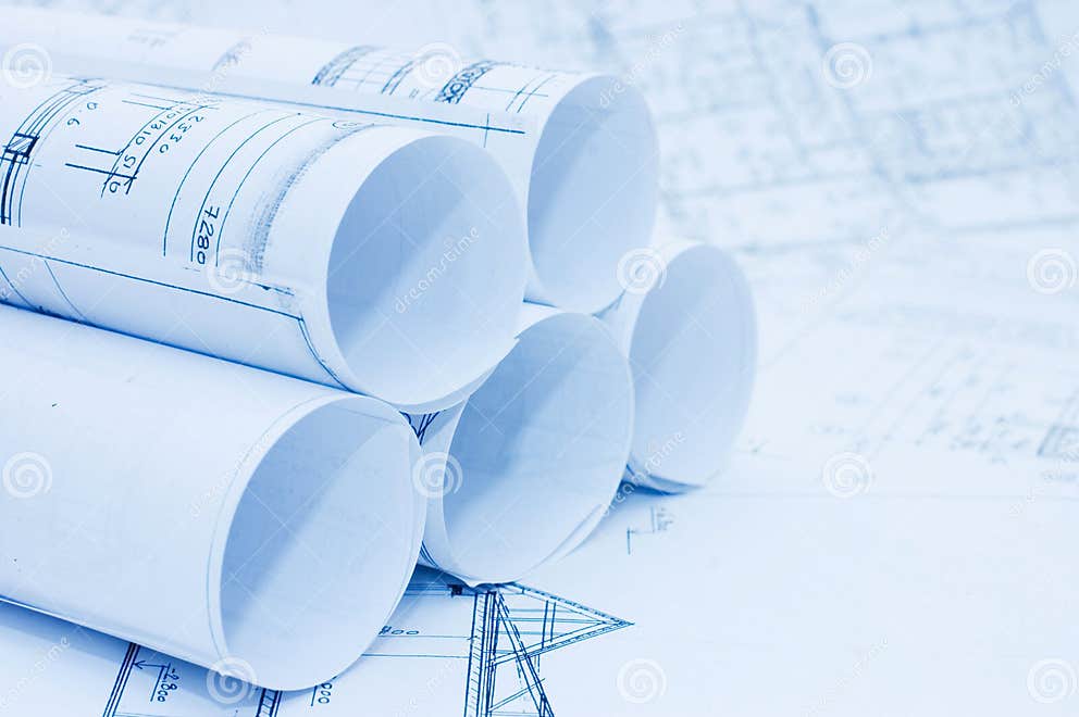 Rolls of Engineering Drawings Stock Image - Image of ruler, diagram ...