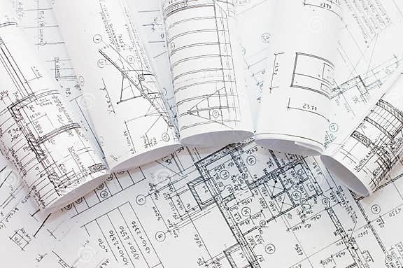 Rolls of Engineering Drawings Stock Image - Image of engineering ...