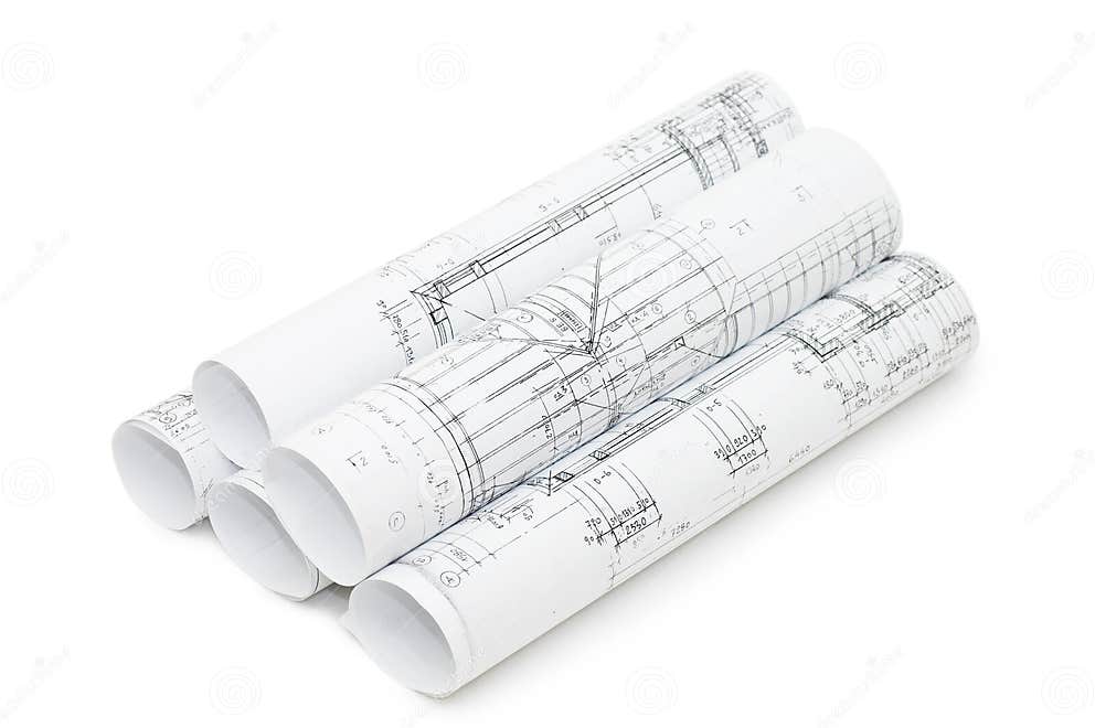 Rolls of Engineering Drawings Stock Photo - Image of drawing, structure ...