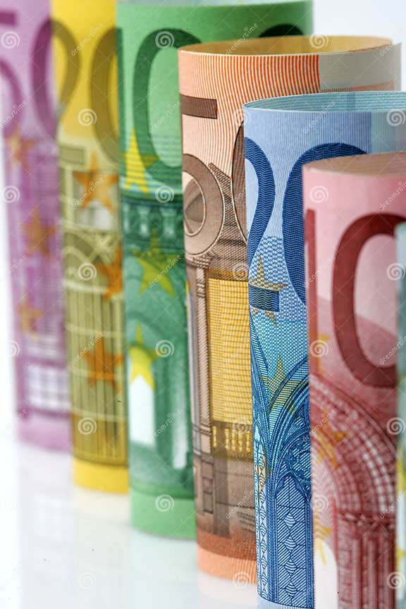 Rolls of Euro Bank Notes, Closeup Stock Image - Image of market, cent ...
