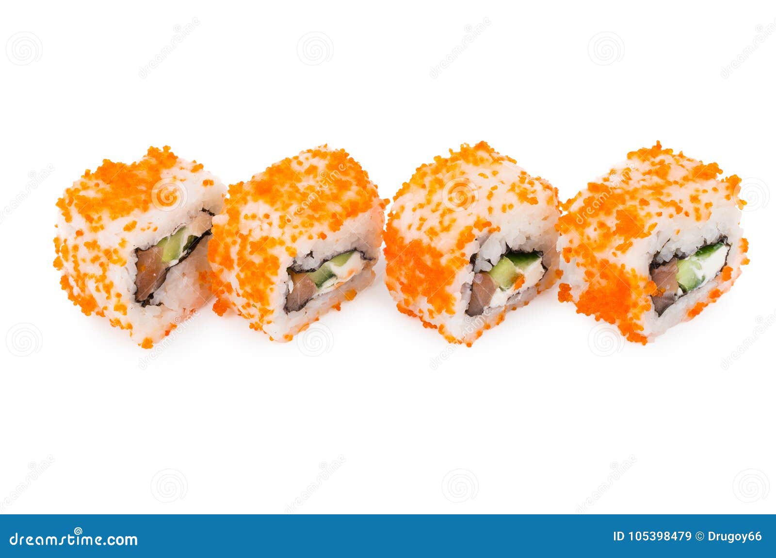 Rolls with Flying Fish Roe Isolated on White Stock Image - Image of ...