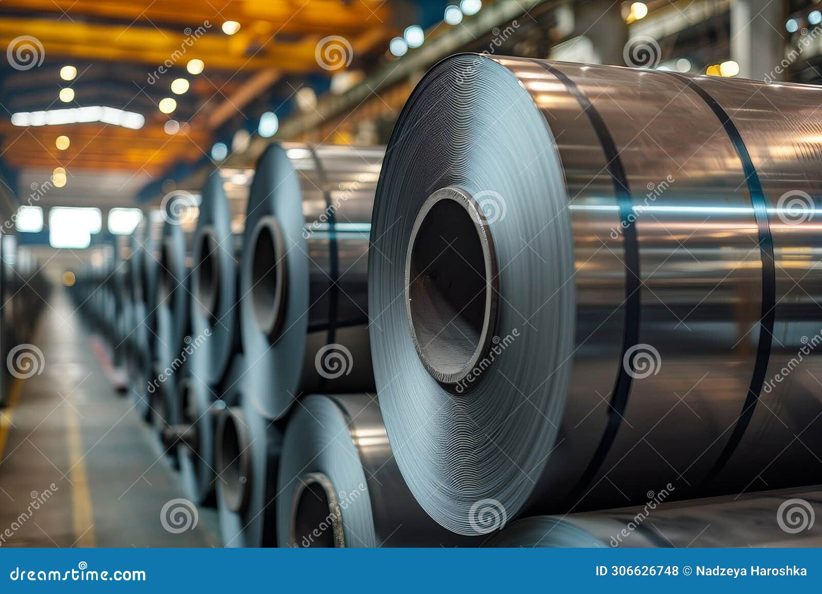 Rolls of Galvanized Steel Sheet Inside the Factory or Warehouse. Stock ...