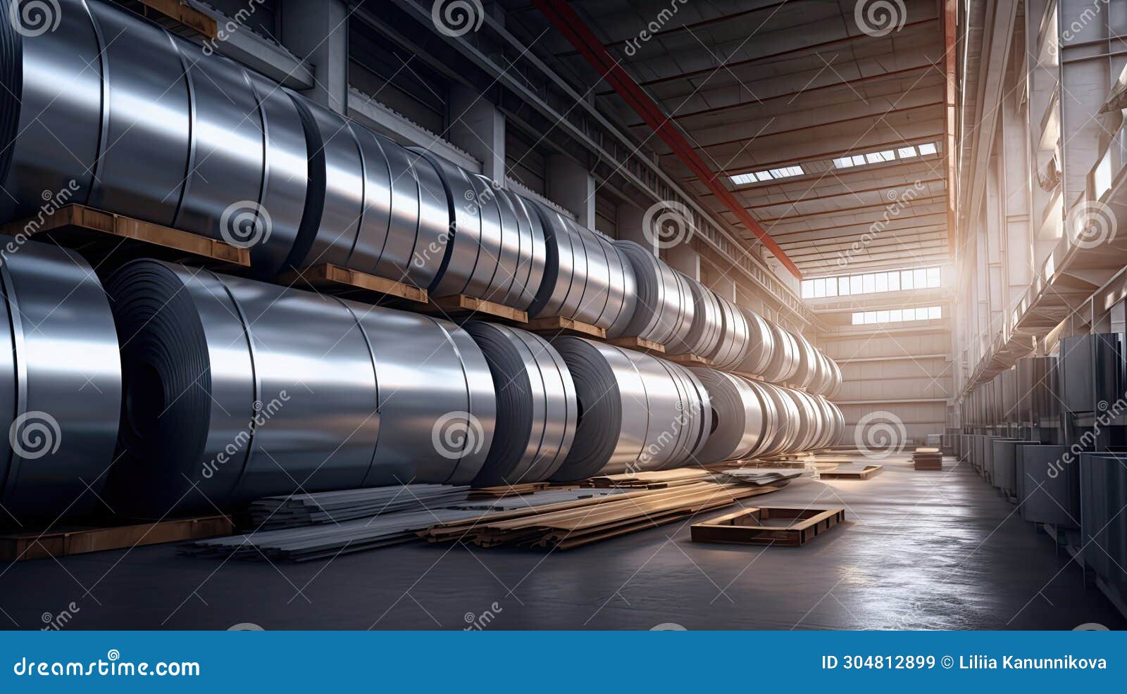 Rolls of Galvanized Steel Sheet Neatly Stored Inside a Factory or ...