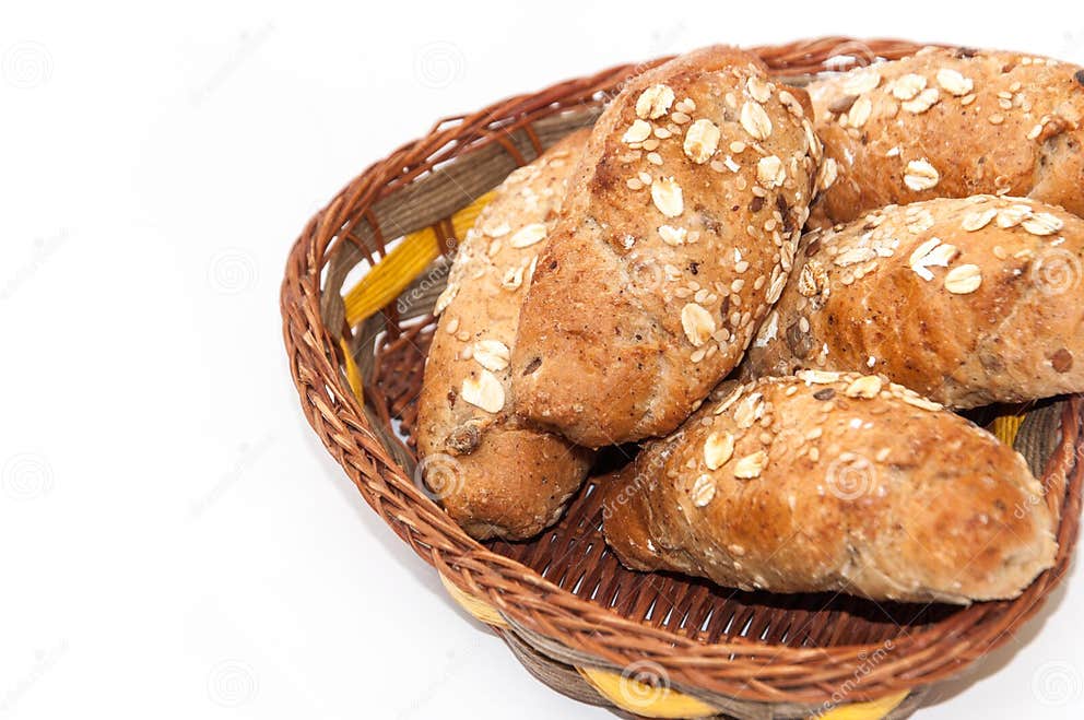 Rolls with Integral Flour and Grain in a Basket Stock Image - Image of ...
