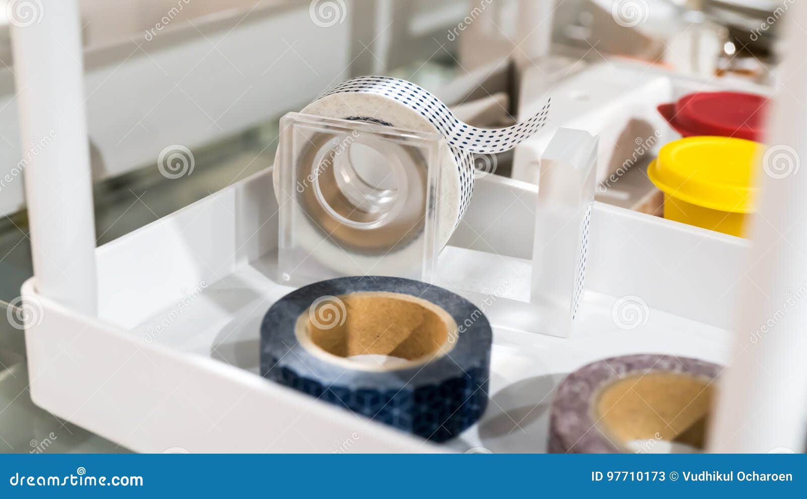 Rolls of Masking Tapes with Cute Patterns in Dispenser Stand on Stock ...