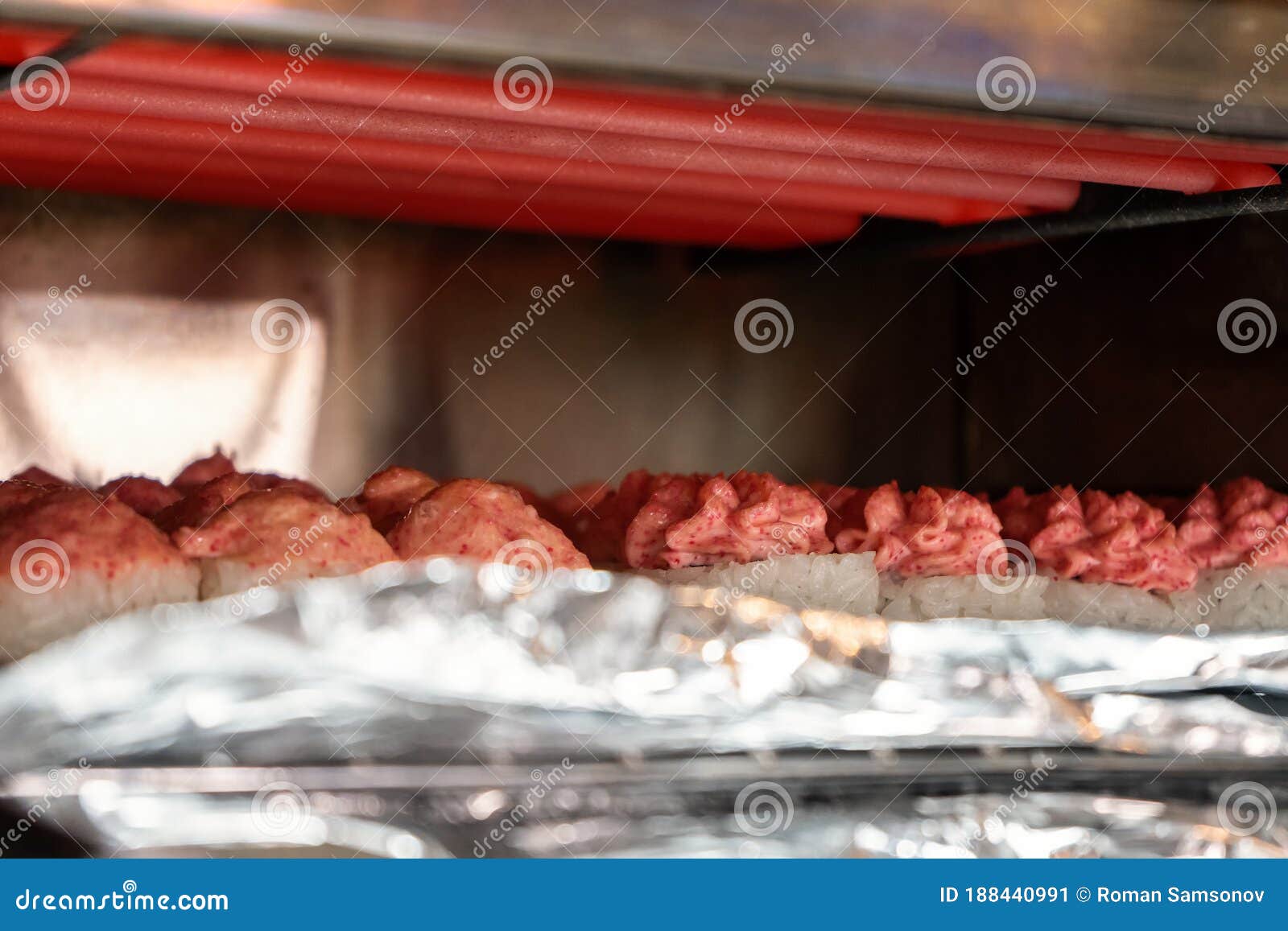 Rolls with Mayonnaise Caps are Baked in the Oven Under Hot Heating ...