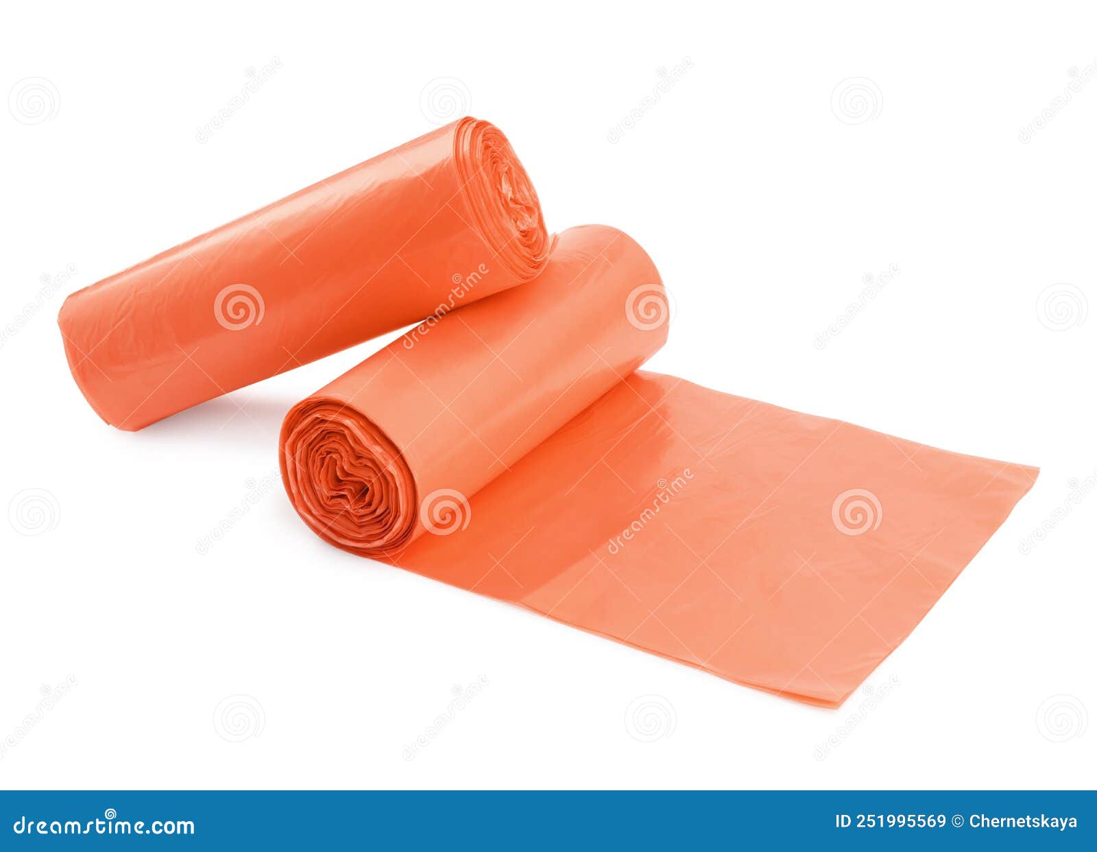 Rolls of Orange Garbage Bags Isolated on White Stock Image - Image of ...