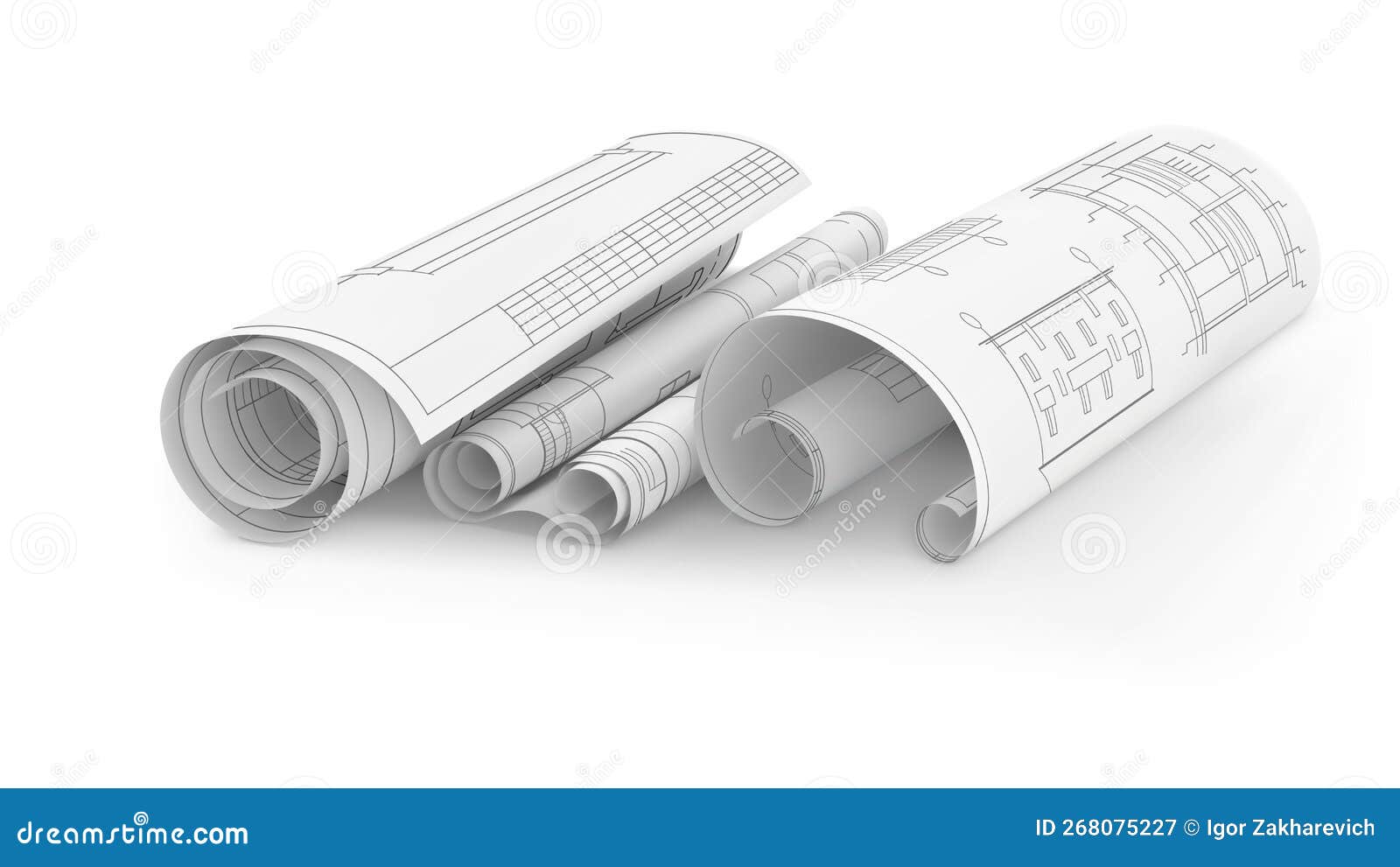 Rolls of Paper with Blueprints Lie on a White Background. Vector Stock ...