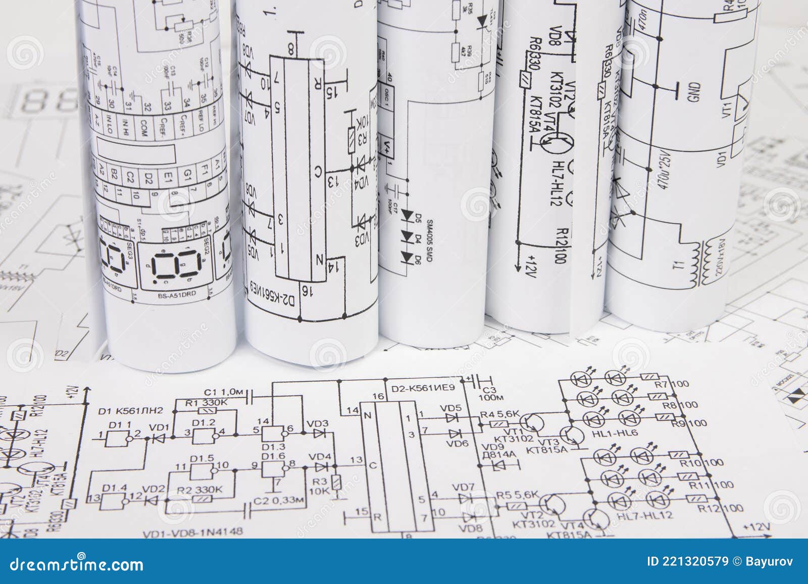 Rolls of Paper Electrical Engineering Drawings Stock Image - Image of ...