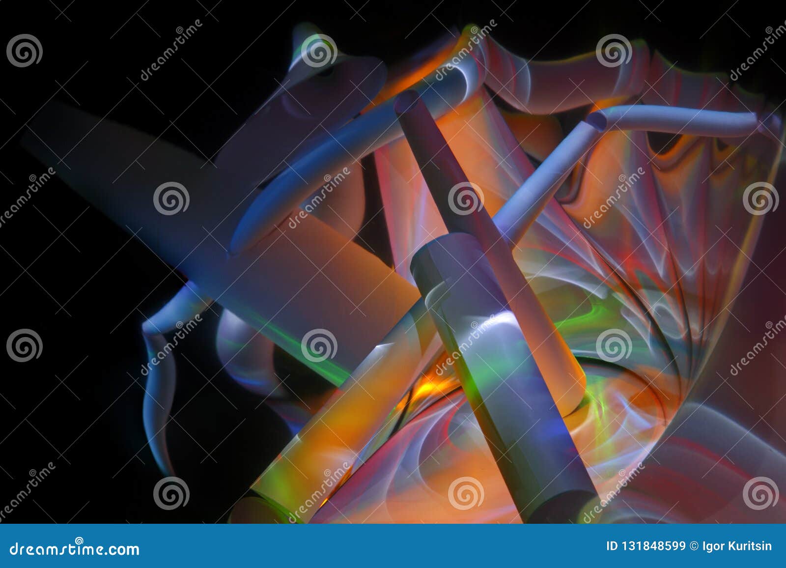 Rolls of Paper Painted by Light and Reflected in the Mirror Surface ...