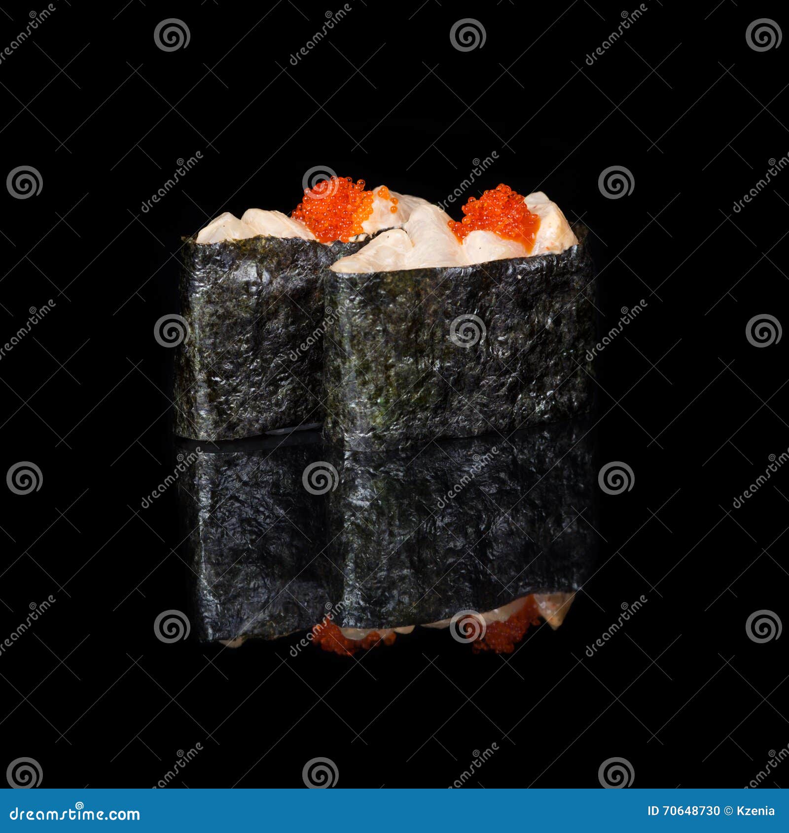 Rolls with Pieces of Fish and Flying Fish Roe Stock Photo - Image of ...