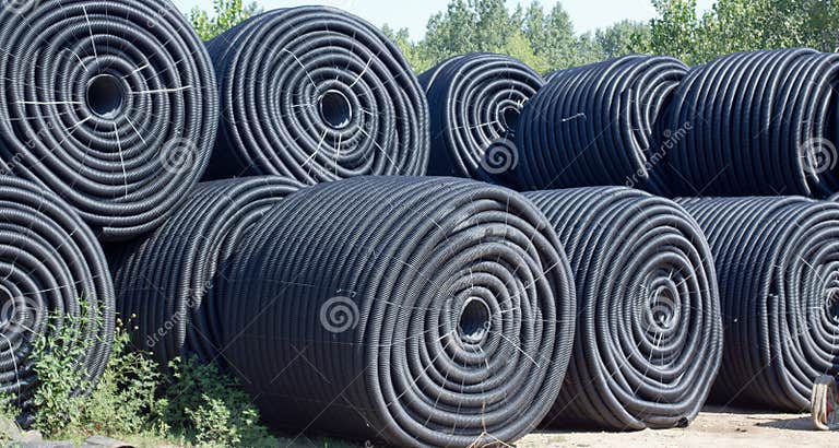 Rolls of Plastic Drainage Pipe Stock Image - Image of drainage, support ...