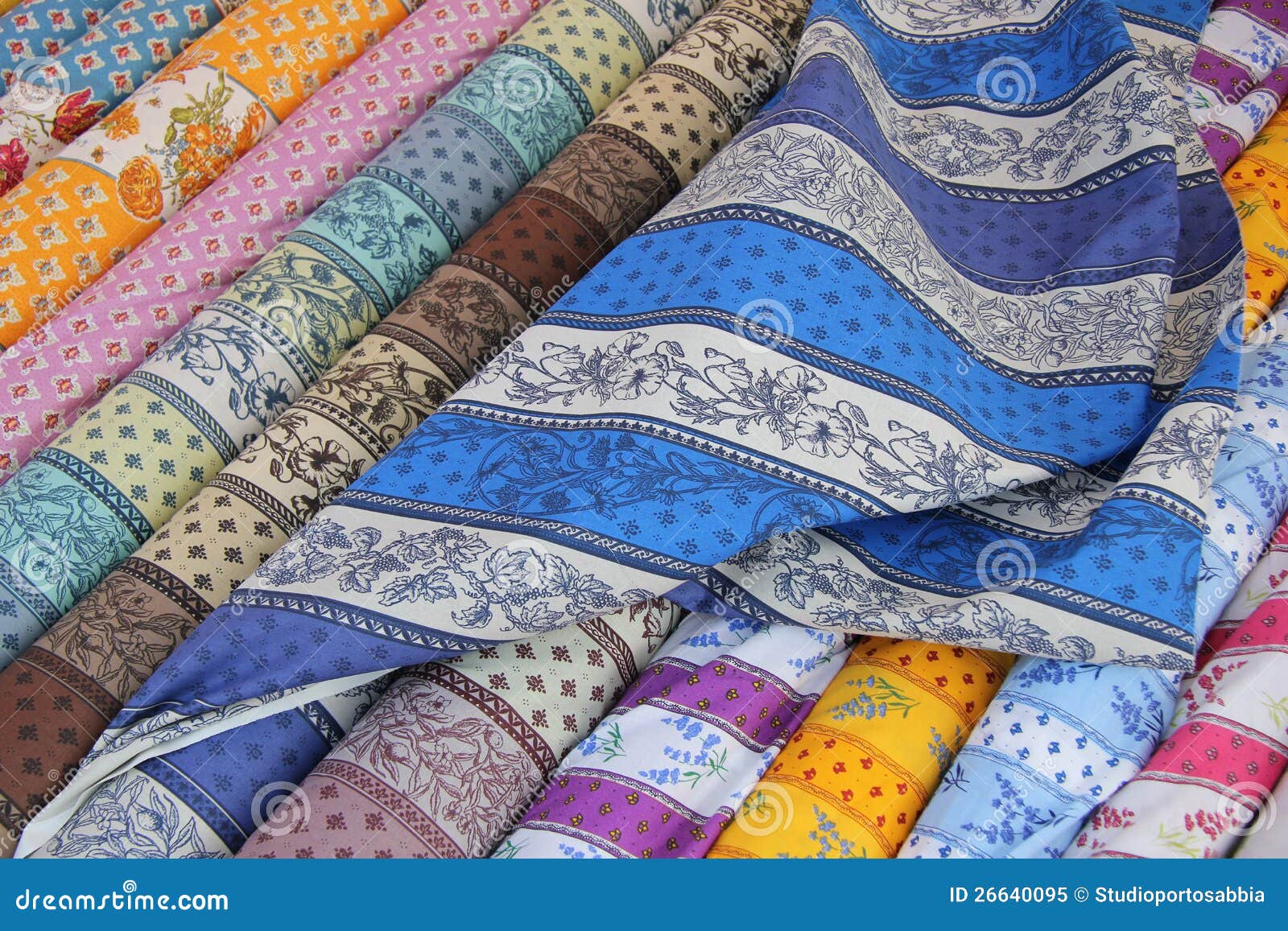 Rolls of Provencal textile stock image. Image of french - 26640095
