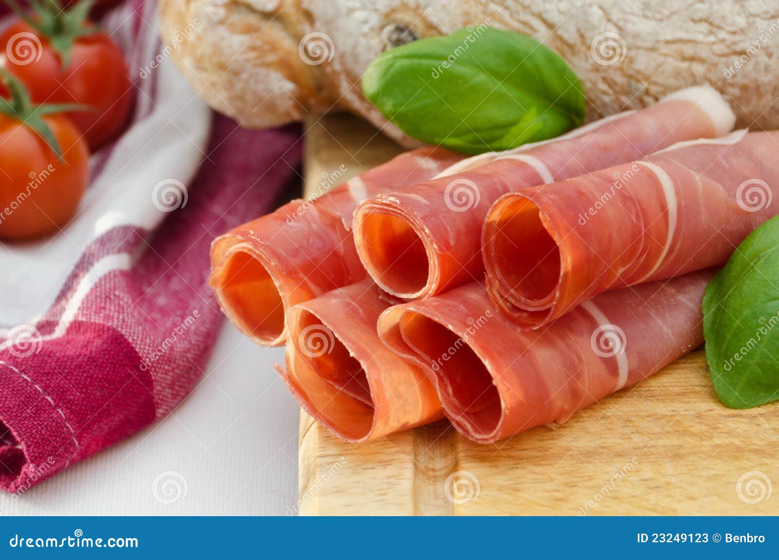 Rolls of serrano ham stock image. Image of serrano, slice - 23249123