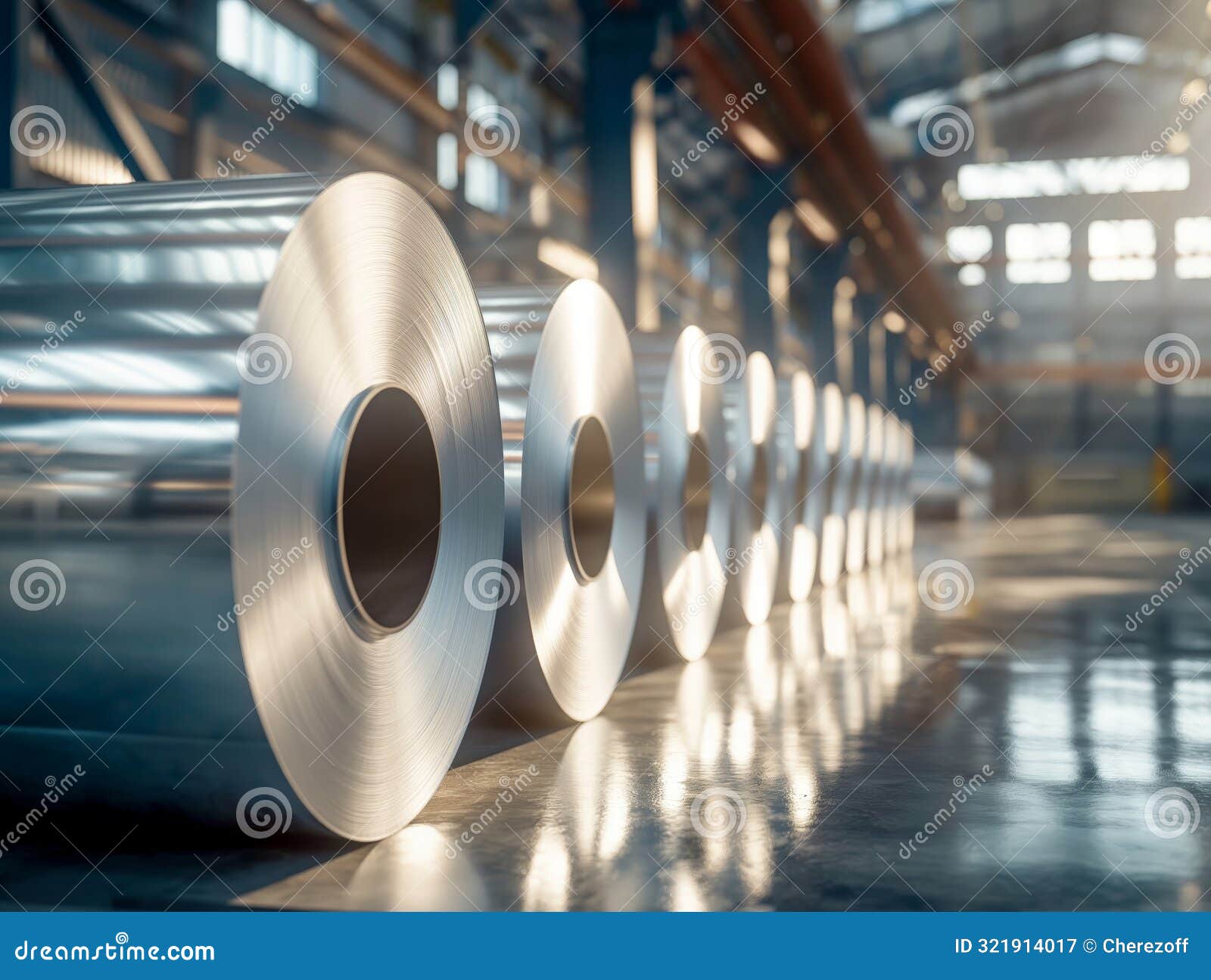 Rolls of Shiny Metal Sheets in Industrial Warehouse Stock Image - Image ...
