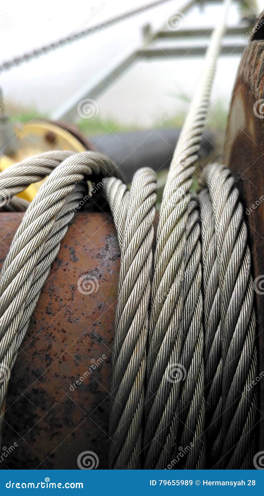 Wire Ropes Lying Stretched With Wire Rope Clamps On A Welded And Rusted ...