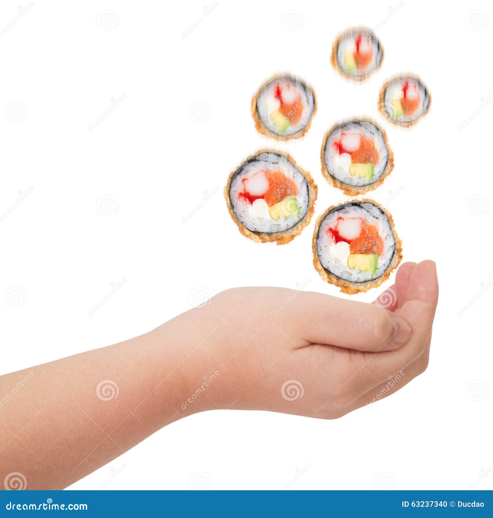 Rolls of Sushi Falling into a Hand Stock Photo - Image of healthy, maki ...