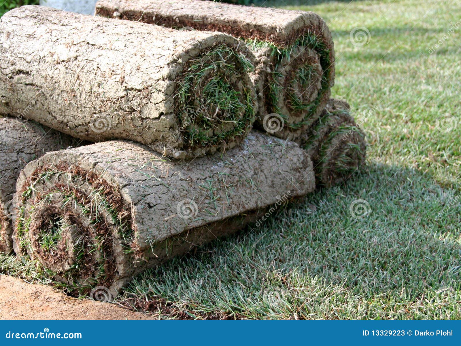 ROLLS of TURF - LAWN stock image. Image of border, gardening - 13329223