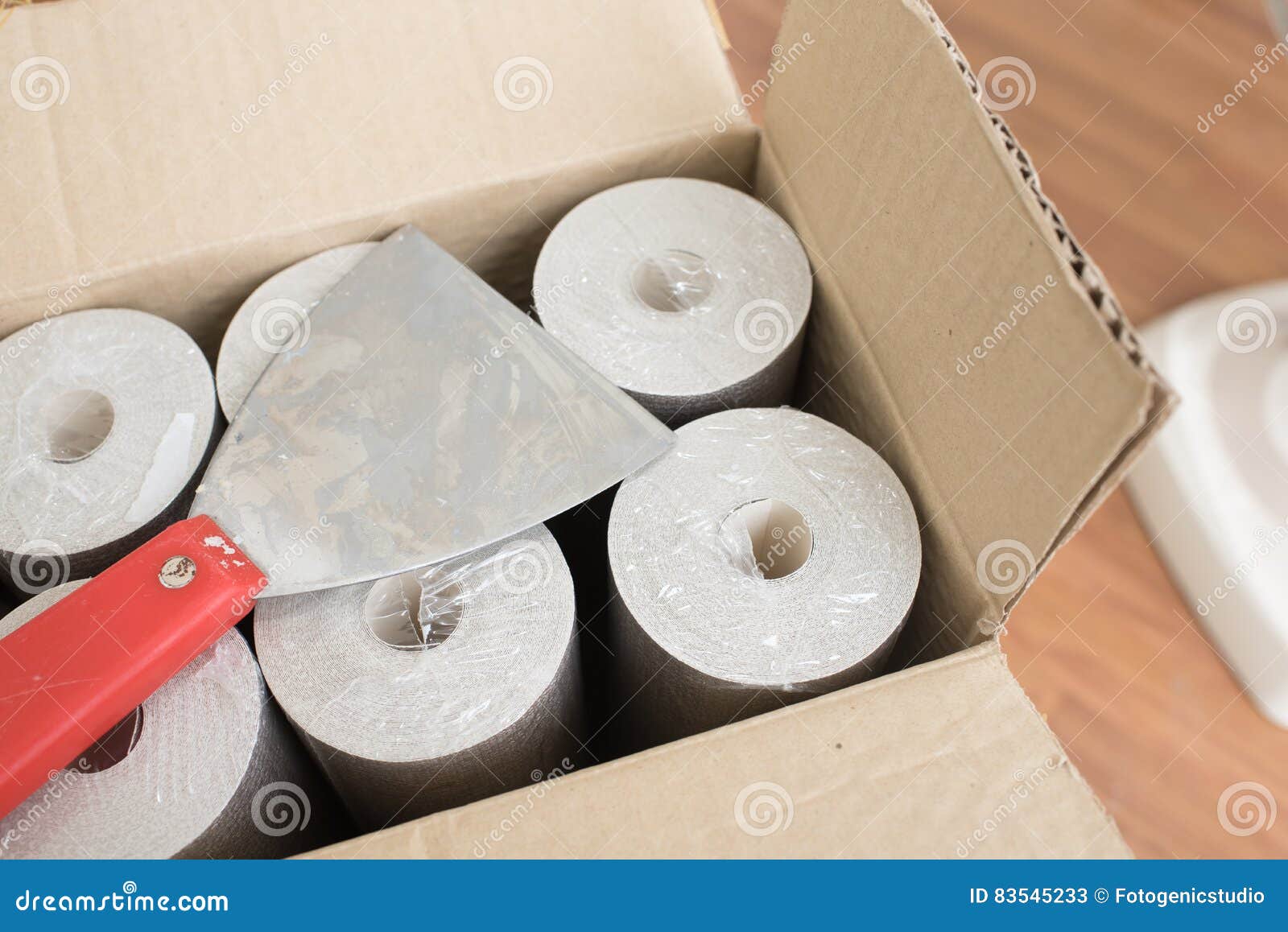 Rolls of Wallpaper in the Box Stock Image - Image of construction, home ...