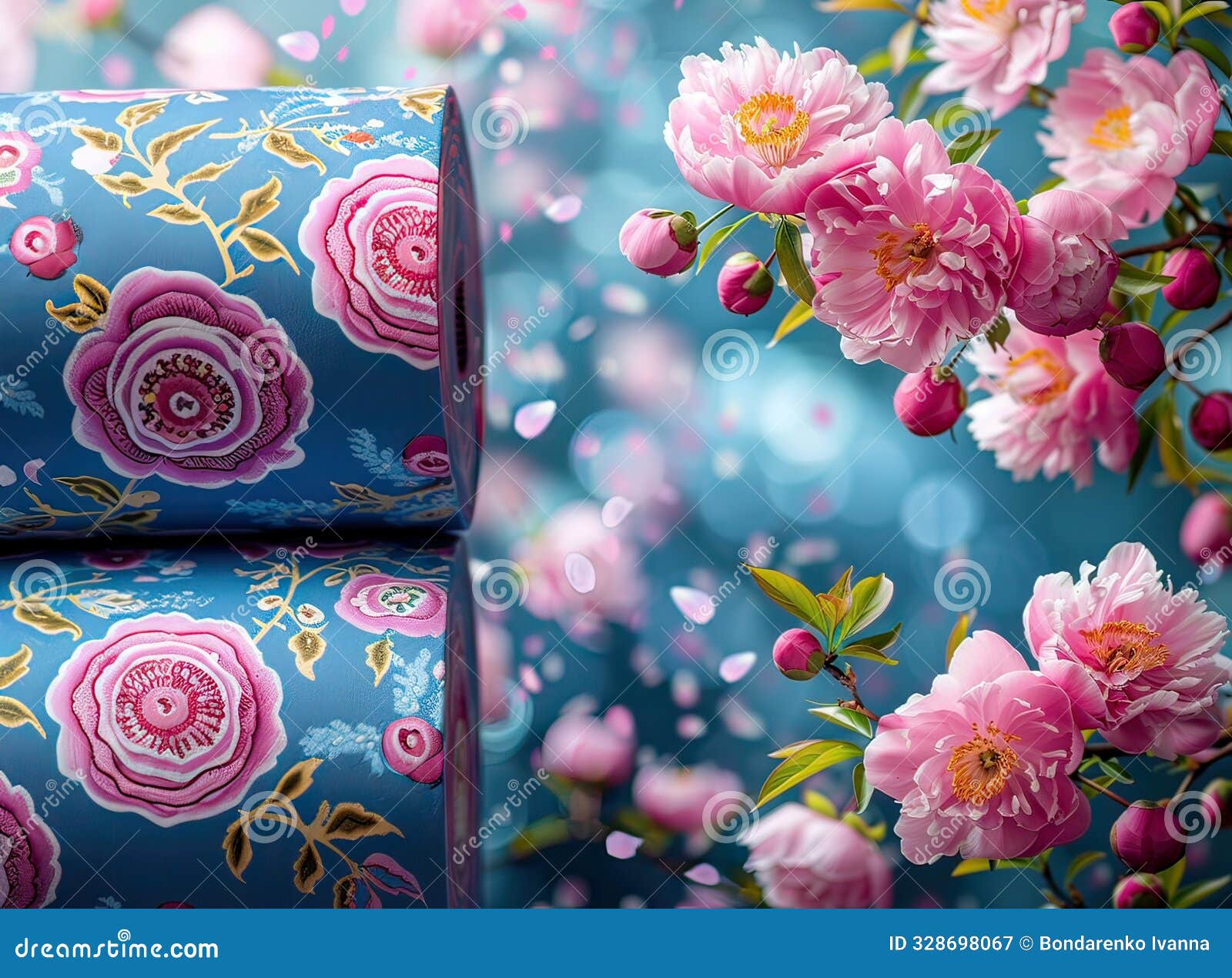 Rolls of Wallpapers with Beautiful Floral Pattern and Colors Stock ...