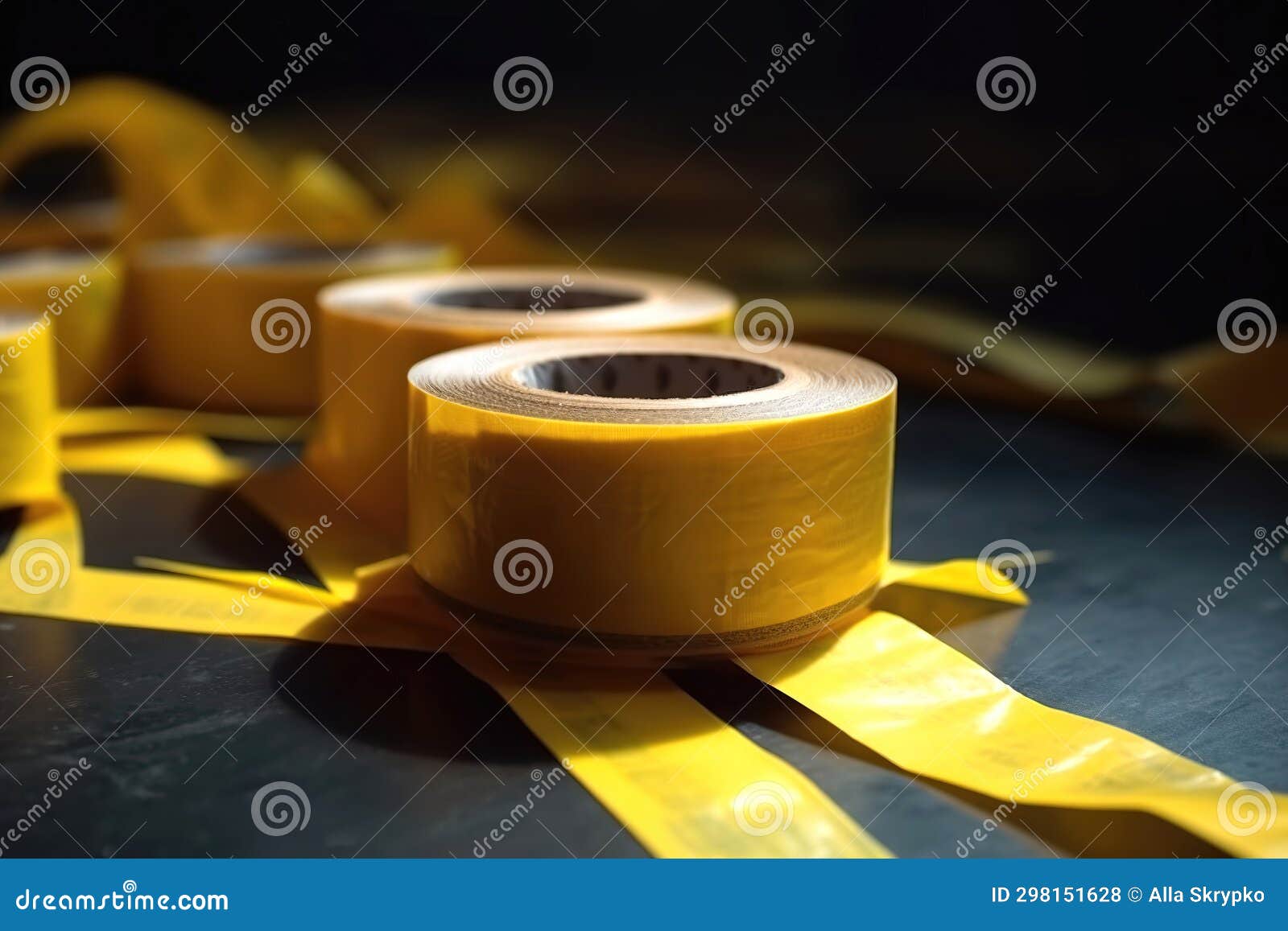 Rolls of Yellow Scotch Tape Stock Photo - Image of danger, line: 298151628