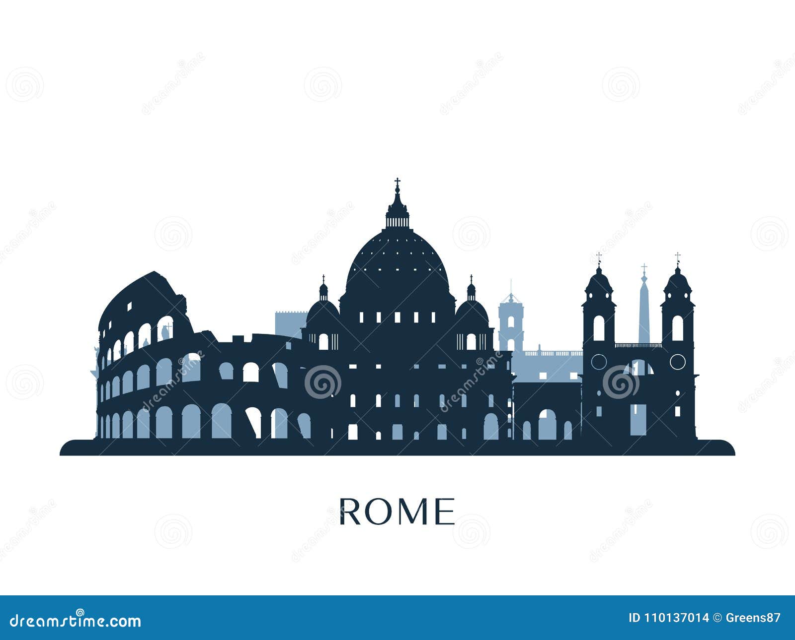 Rom-Skyline, Einfarbiges Schattenbild Vektor Abbildung - Illustration ...