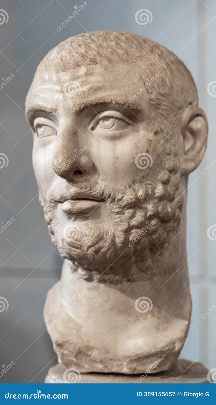 Close-up on Marble Head of Ancient Roman Statue Portraiting a Mature ...