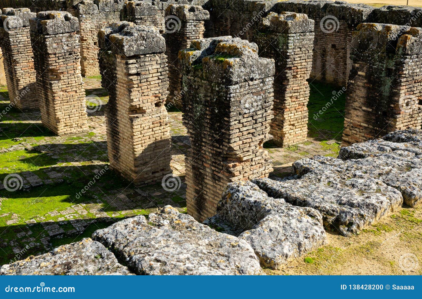 Roman Amphitheater Ruined Pit with Stone Columns Stock Photo - Image of ...