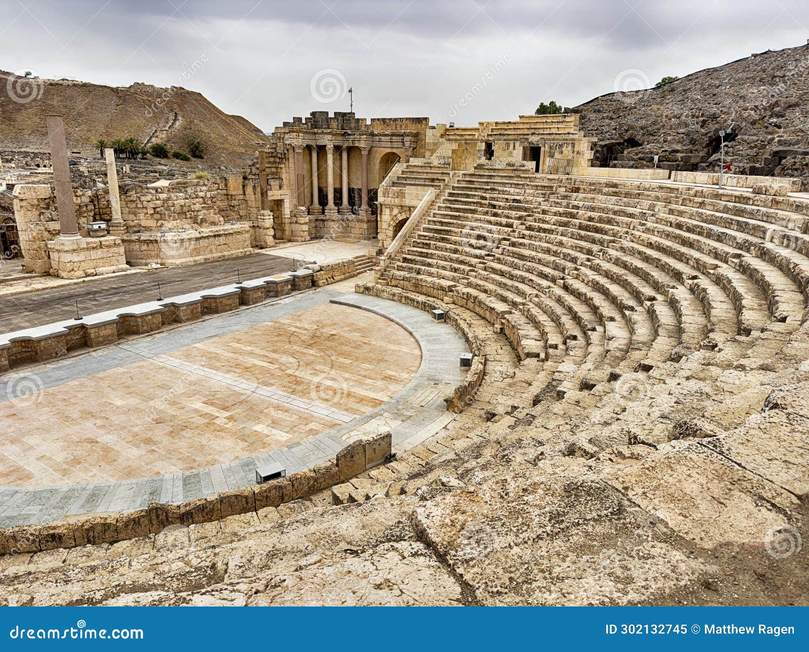 Roman Ampitheatre and Stage at Beit she an Stock Image - Image of seats ...