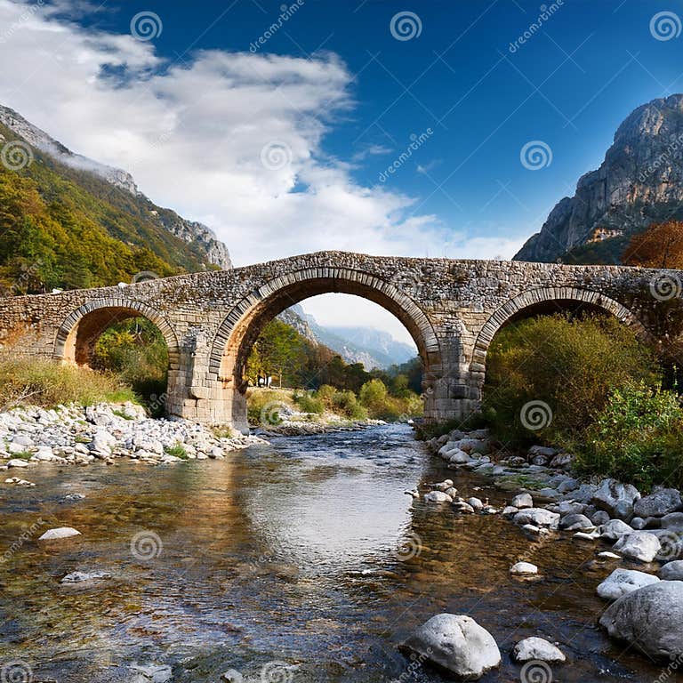 Roman Bridge Over a Mountain Stream, AI Generated Stock Illustration ...