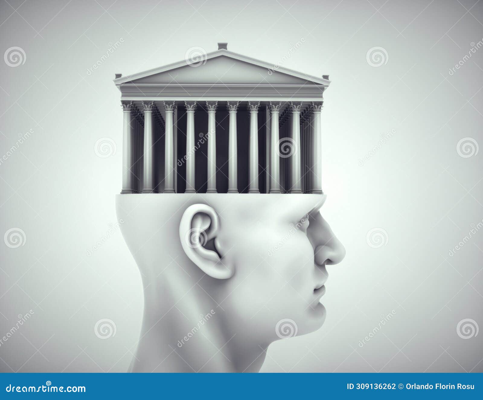 Roman Building on Head. High Level Education and Knowledge Concept ...