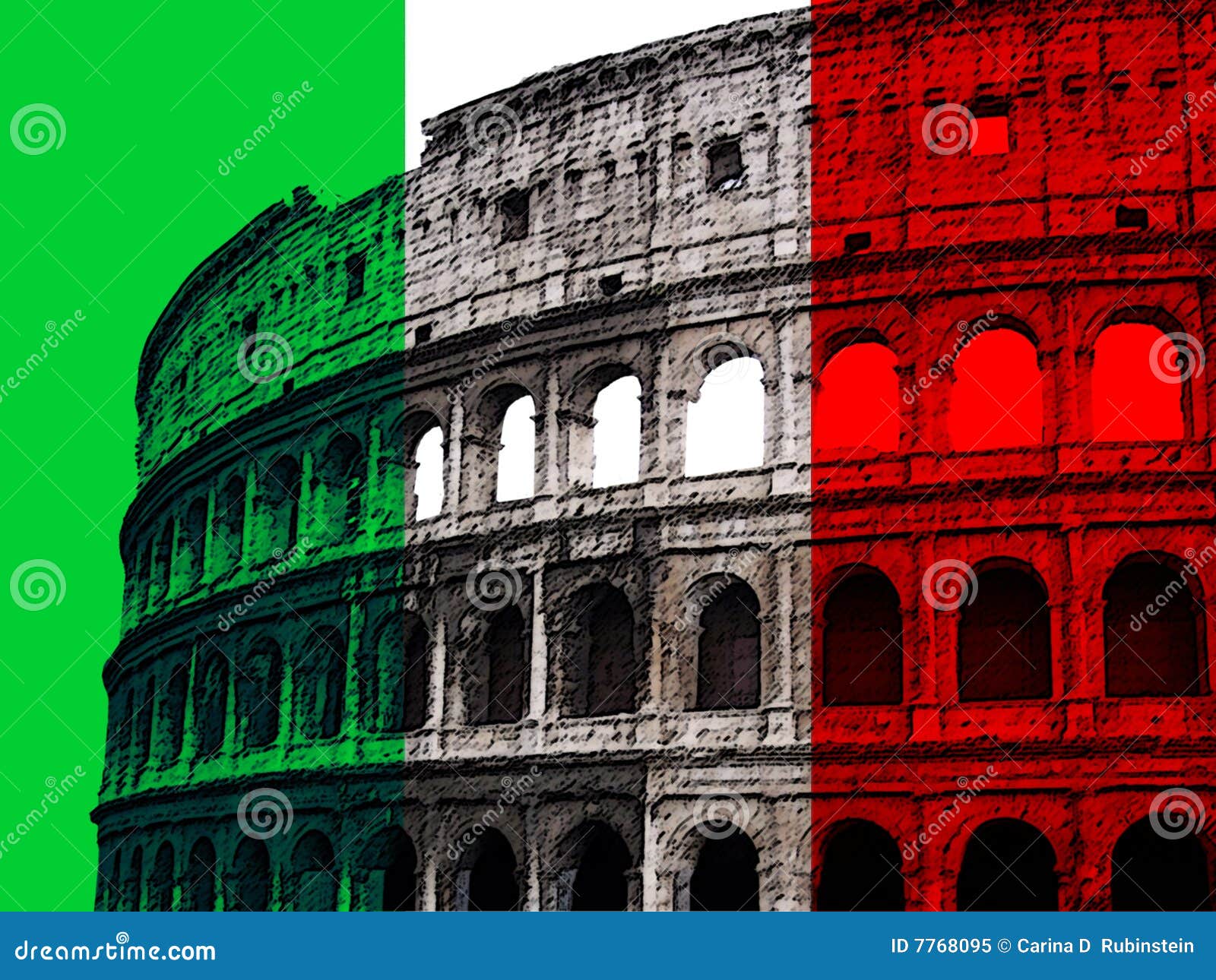 Roman Coliseum Met Italiaanse Vlag Stock Illustratie - Illustratie ...
