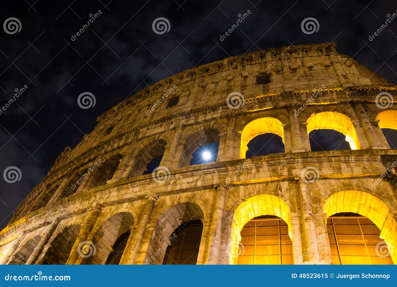 Roman Coliseum Under the Full Moon Stock Image - Image of night, arena ...