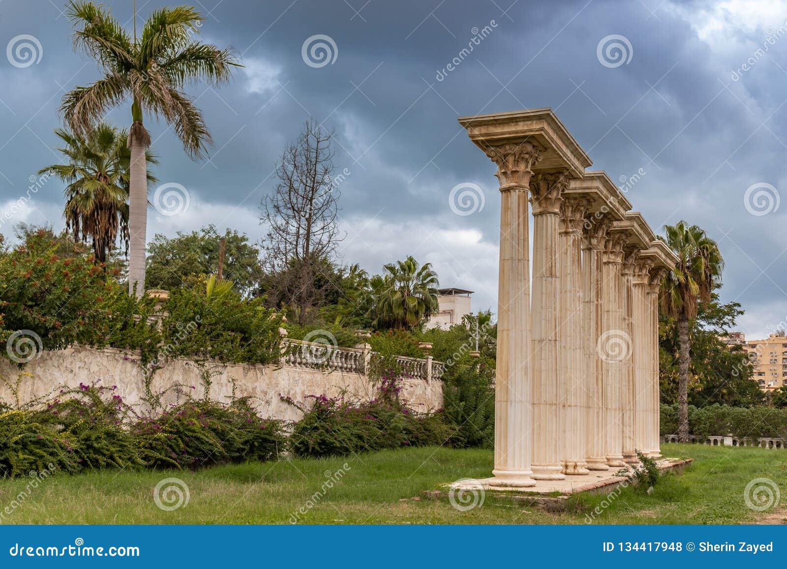 Roman Columns in Garden stock photo. Image of construction - 134417948