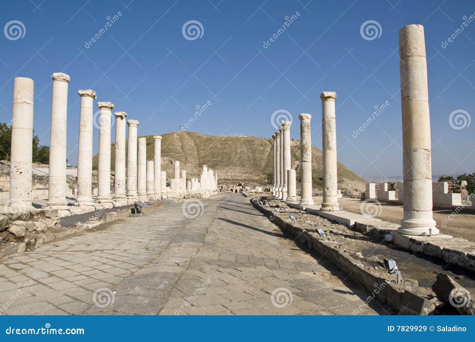 Roman Columns Of The Ruins In Front Of Ancient Roman Amphitheatre In ...